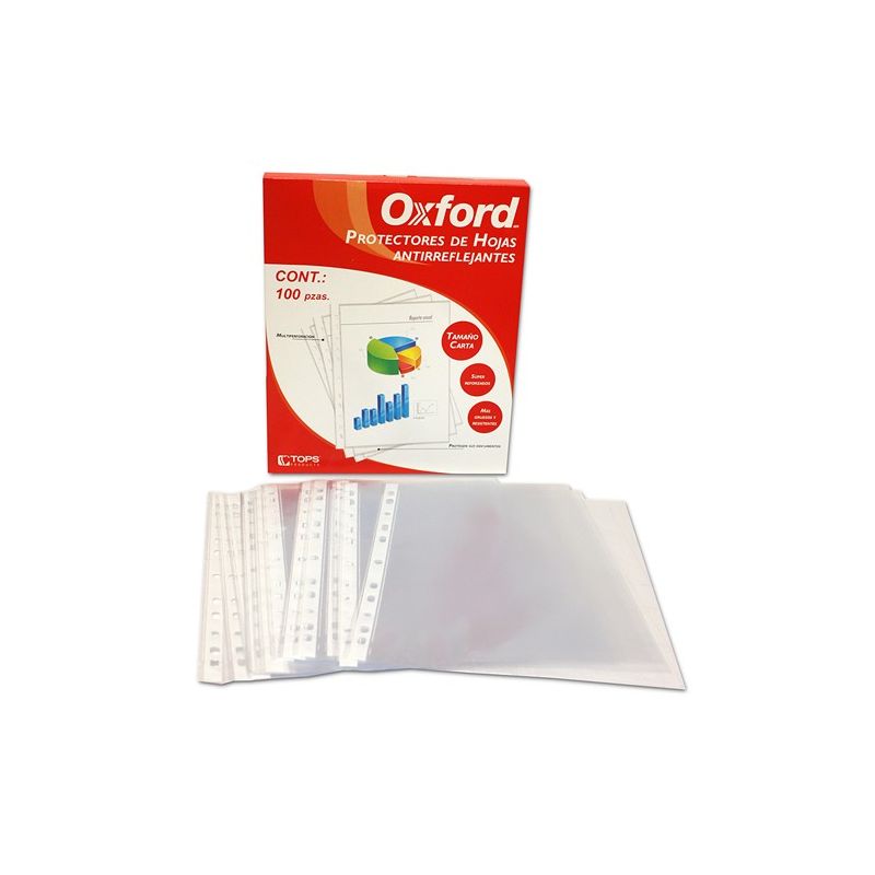 PROTECTOR DE HOJAS OXFORD ANTIRREFLEJANTE CARTA PAQ C/100